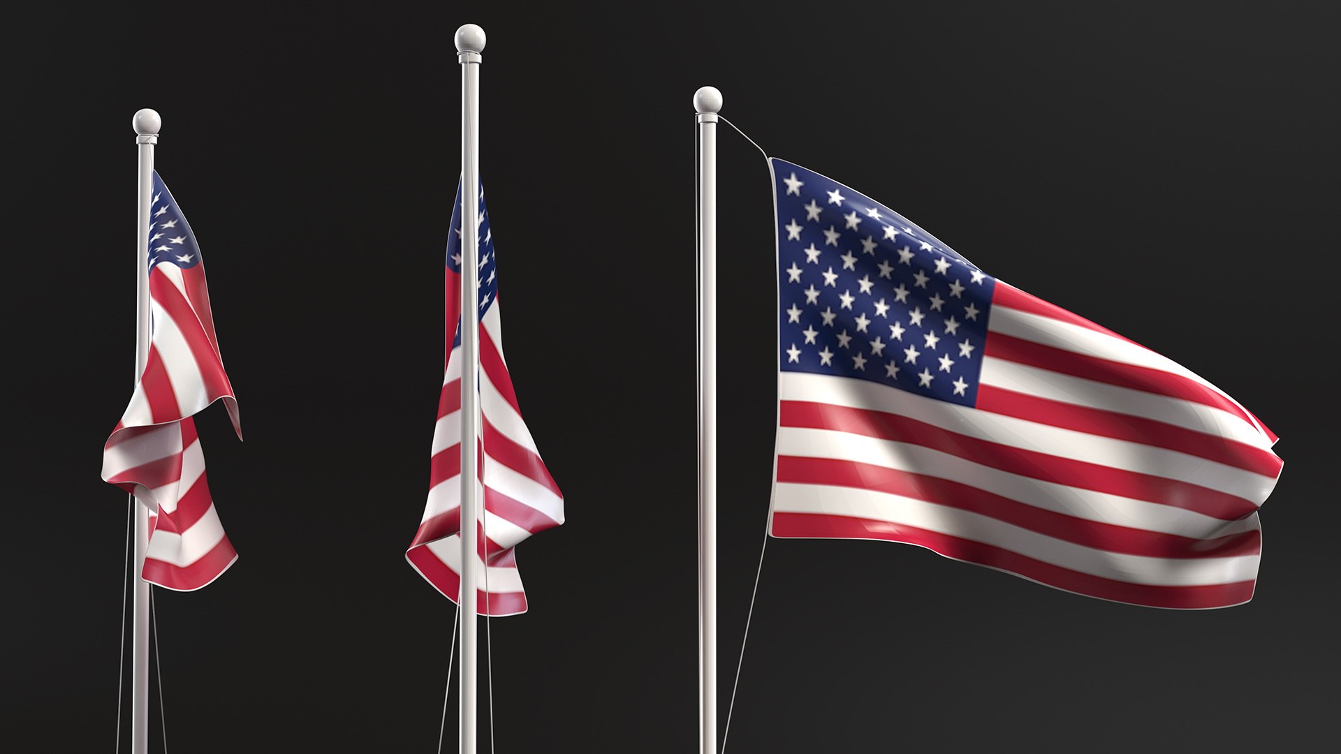 3D USA Flag On Small Flagpole - TurboSquid 2021476
