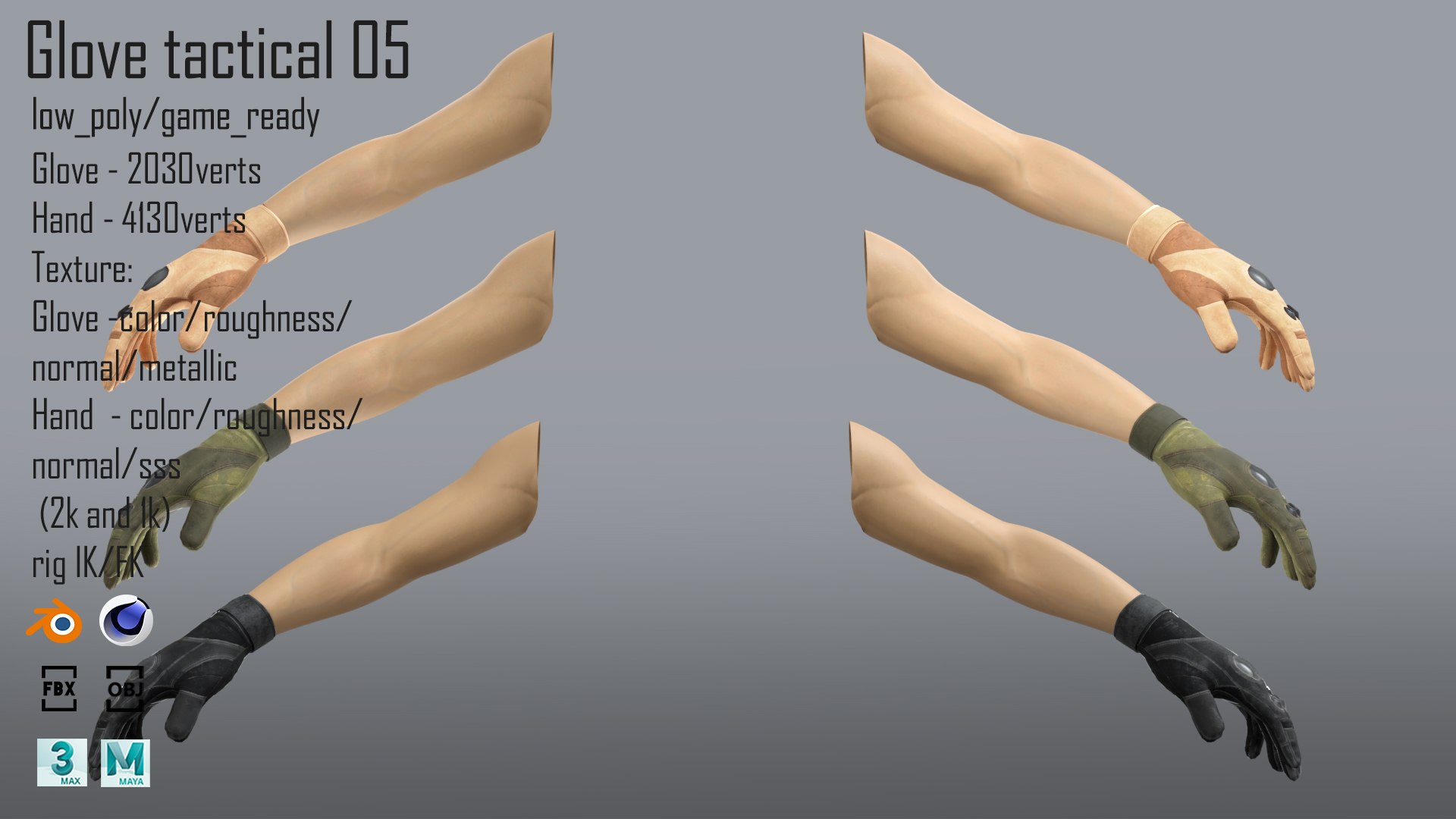 FPS hand glove tactical 05 3D model - TurboSquid 1827800