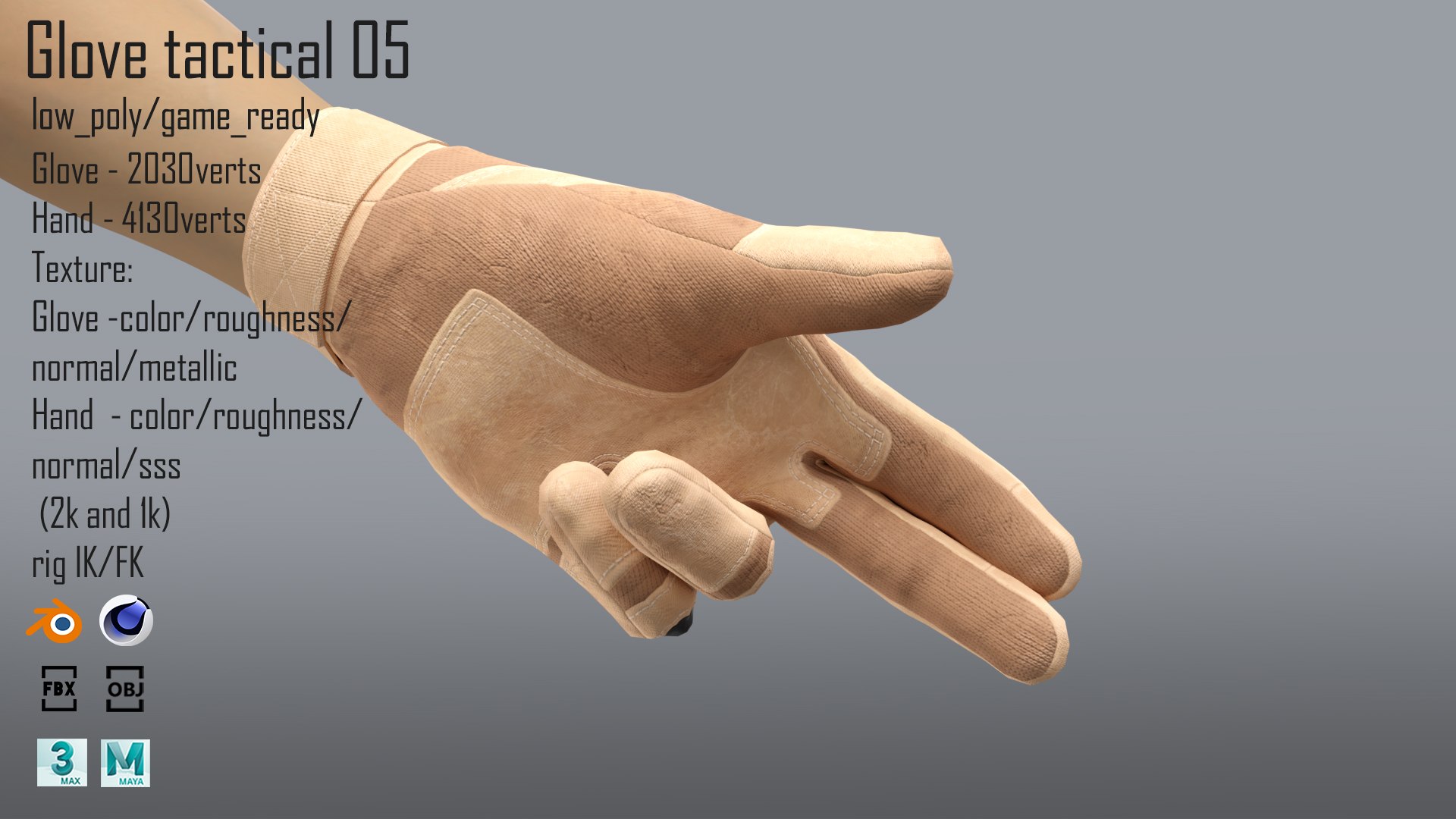 FPS hand glove tactical 05 3D model - TurboSquid 1827800