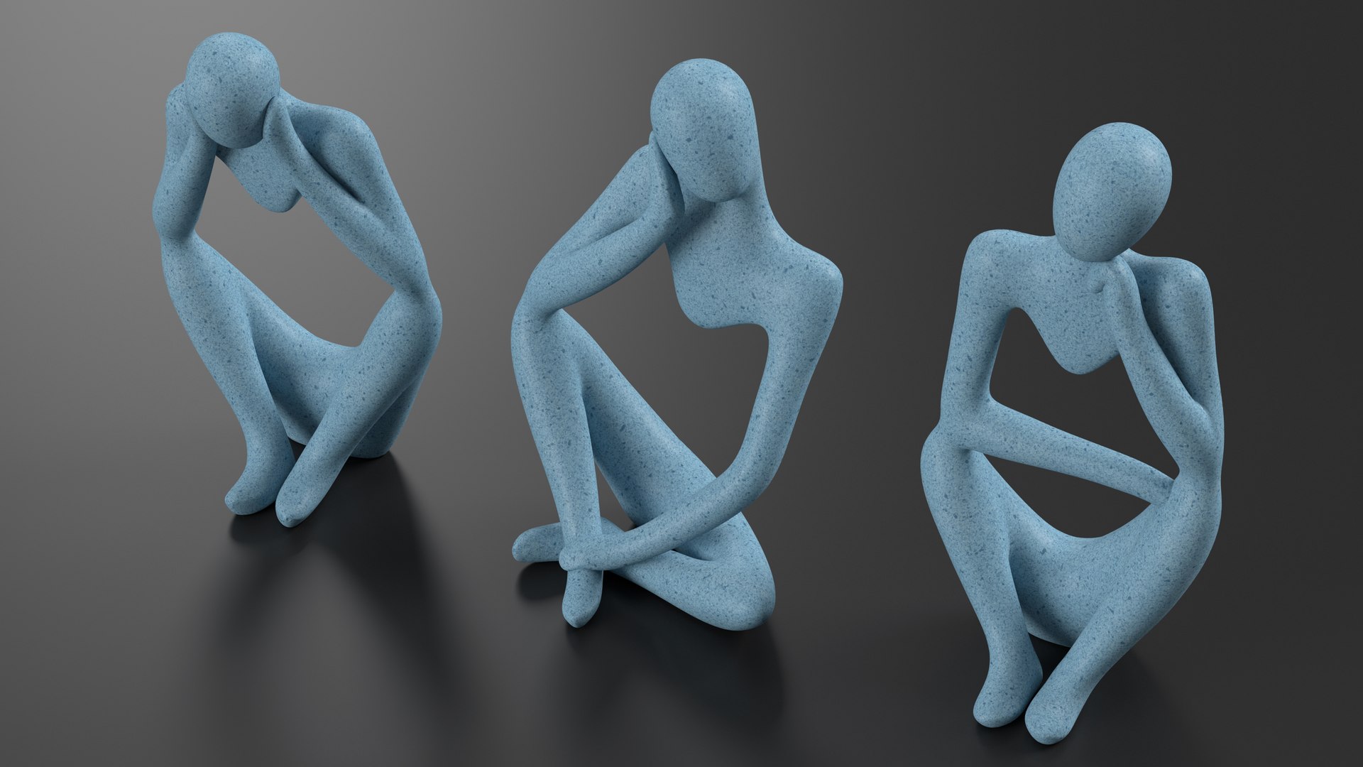 3D Abstract Thinking Figures Trio Blue Stone - TurboSquid 2211534
