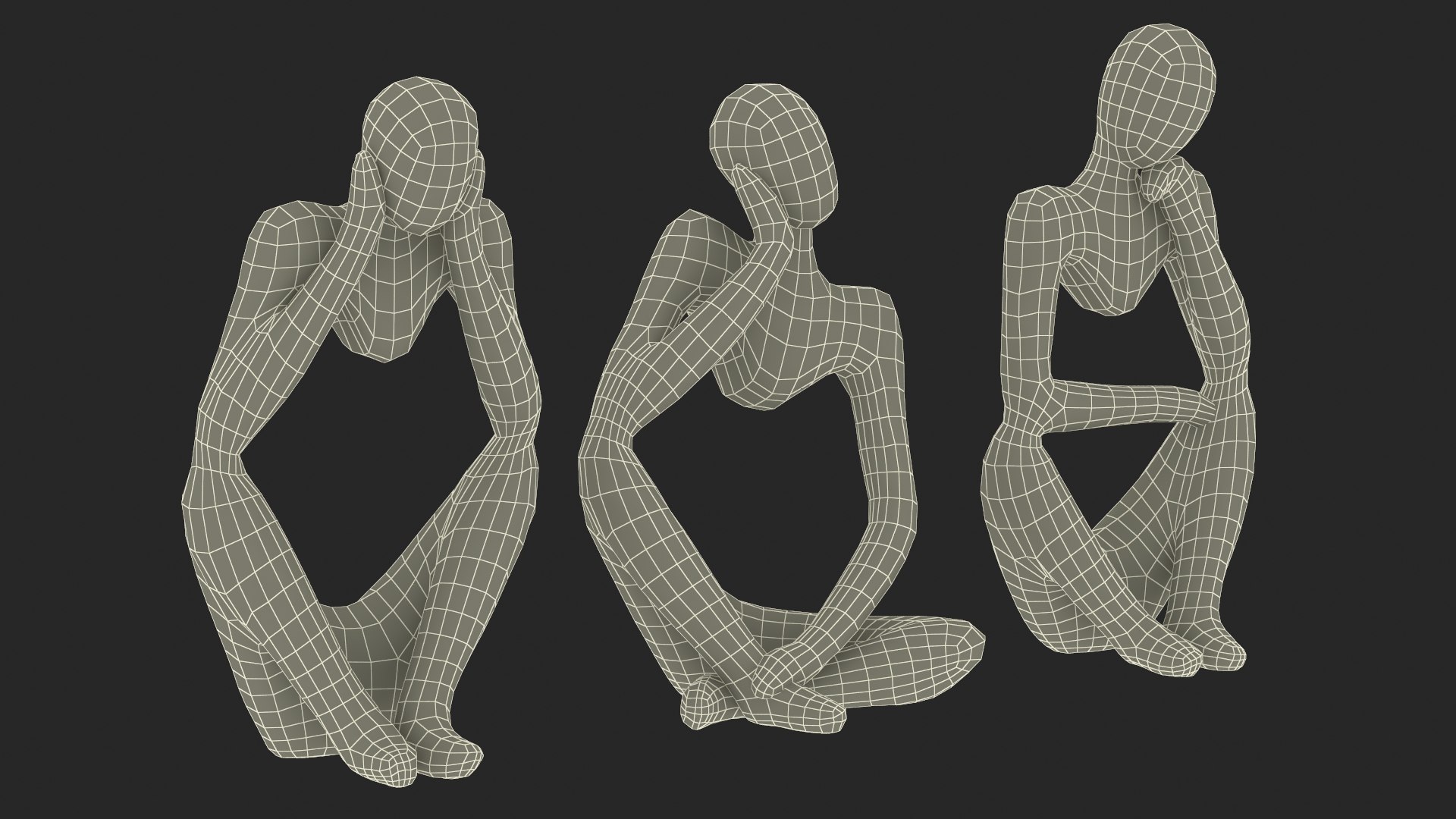 3D Abstract Thinking Figures Trio Blue Stone - TurboSquid 2211534