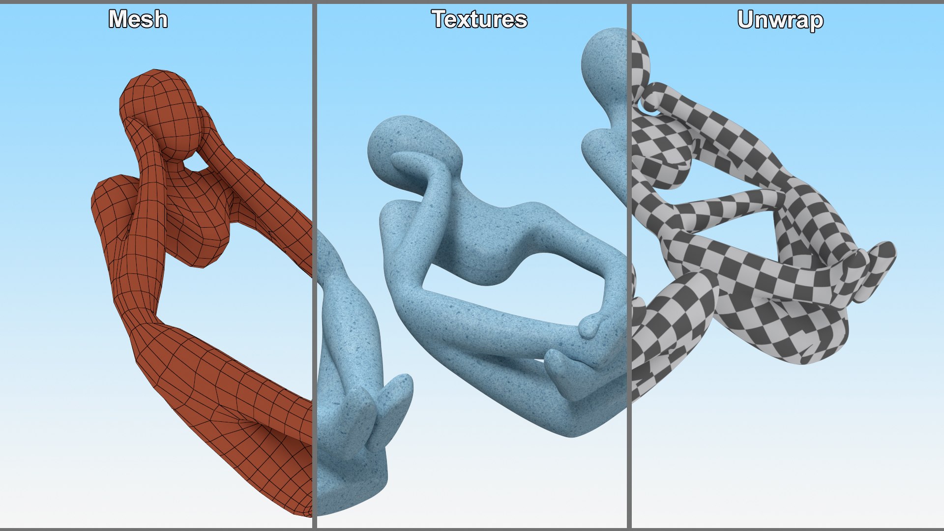 3D Abstract Thinking Figures Trio Blue Stone - TurboSquid 2211534