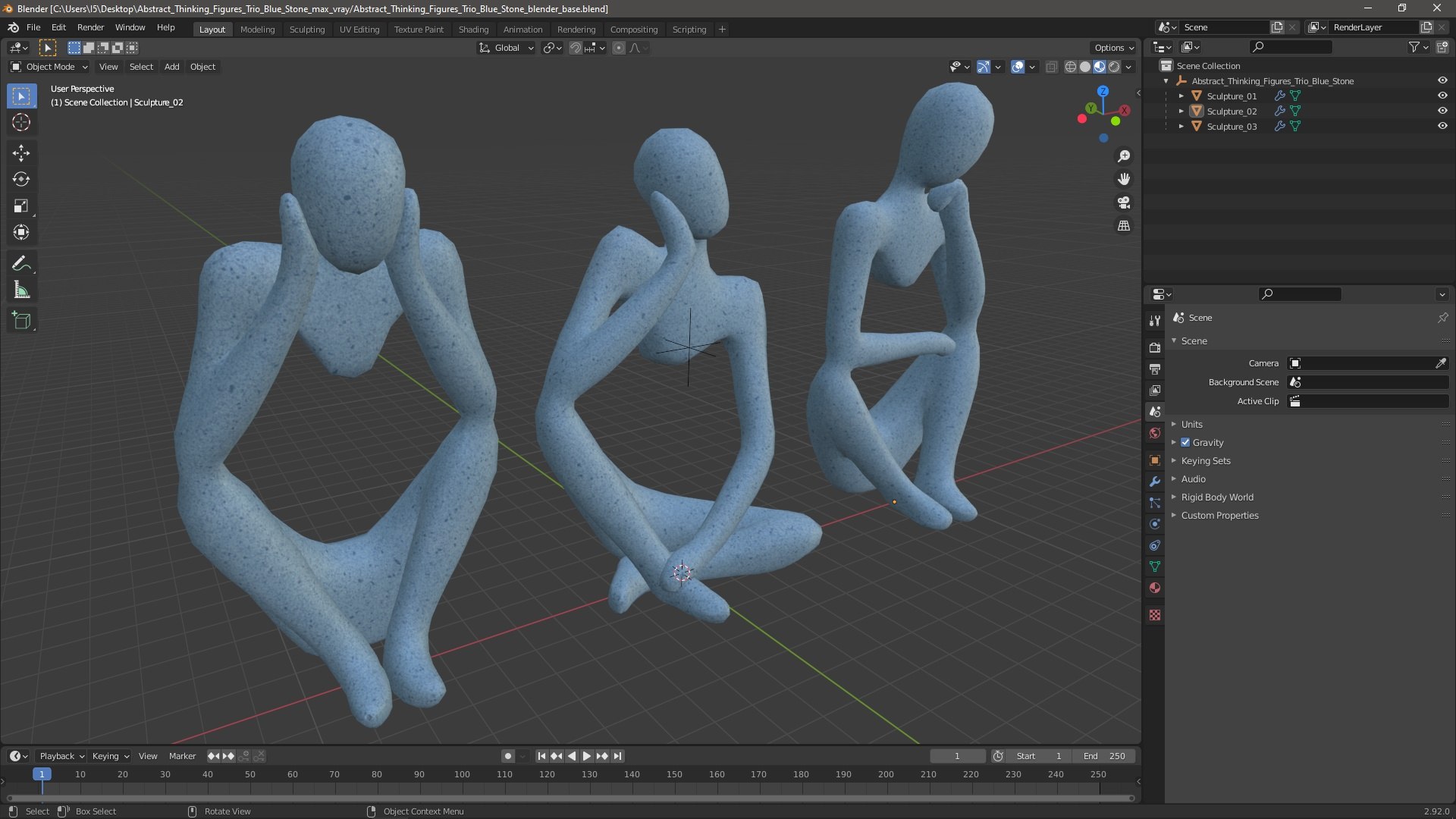 3D Abstract Thinking Figures Trio Blue Stone - TurboSquid 2211534