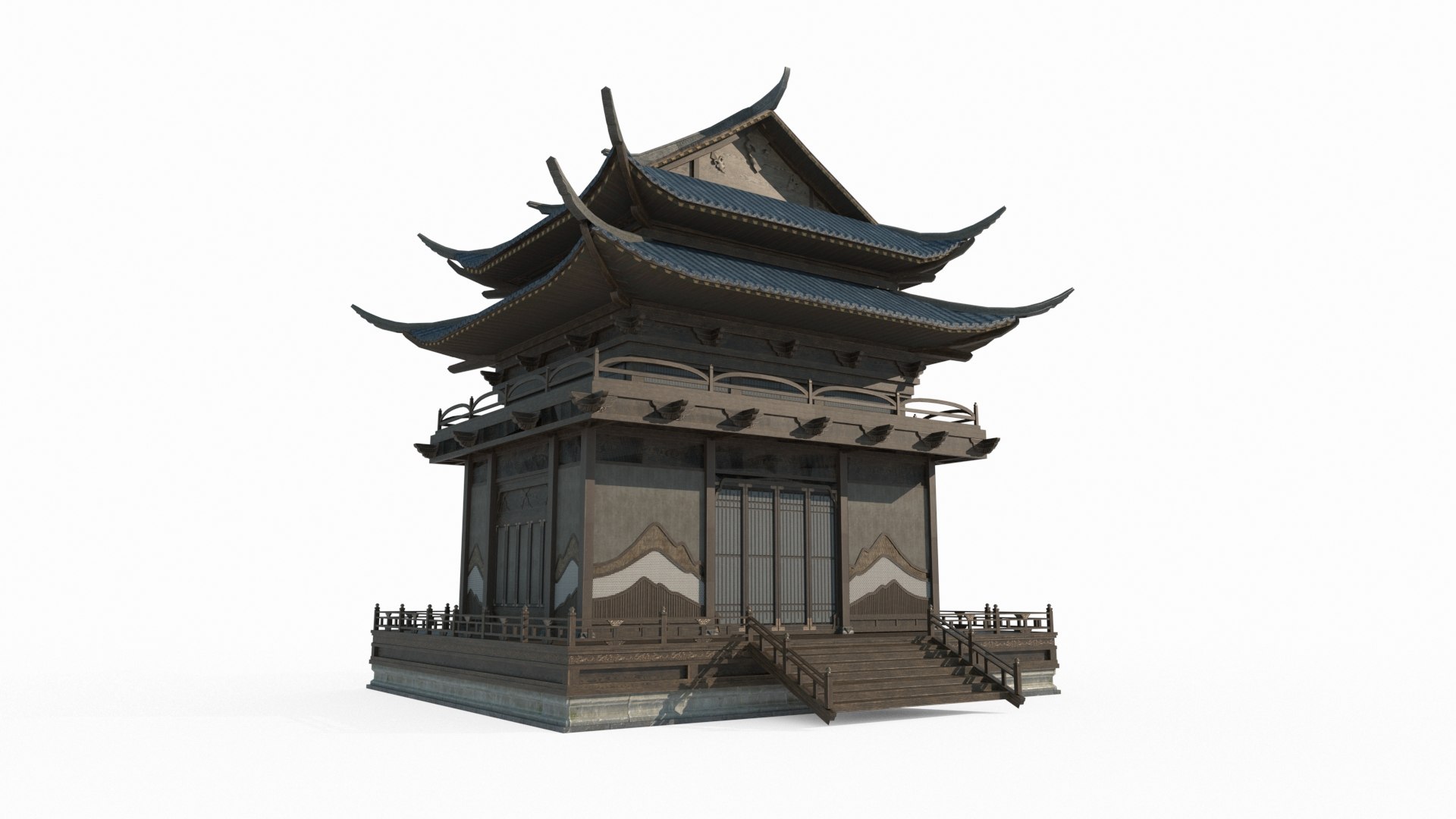 3D Model Ancient Asian Architecture Partial Hall - TurboSquid 2128707