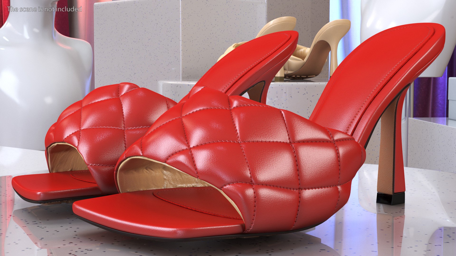 3D Model Square-toe Padded Mules Red - TurboSquid 1974400