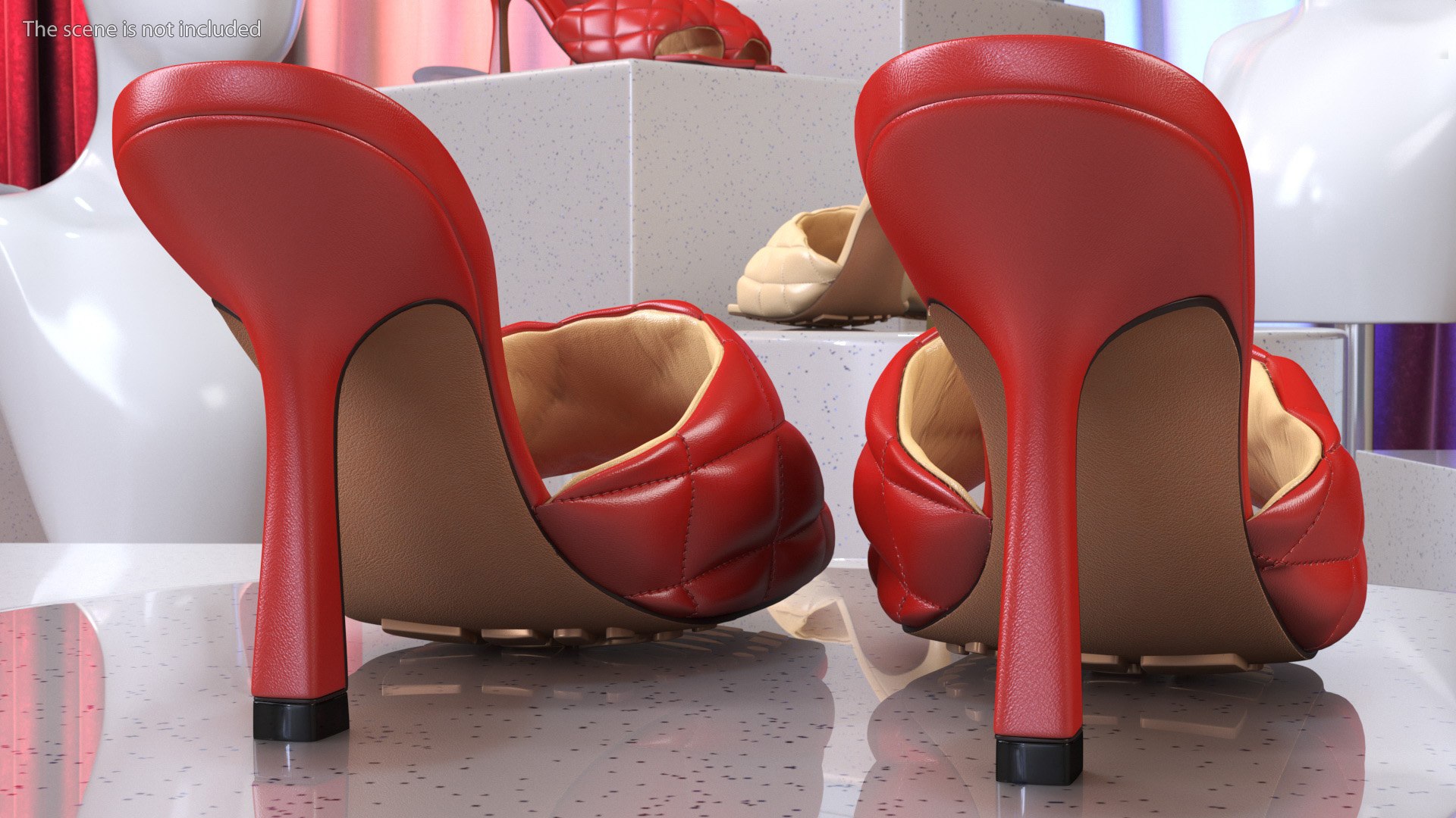3D Model Square-toe Padded Mules Red - TurboSquid 1974400