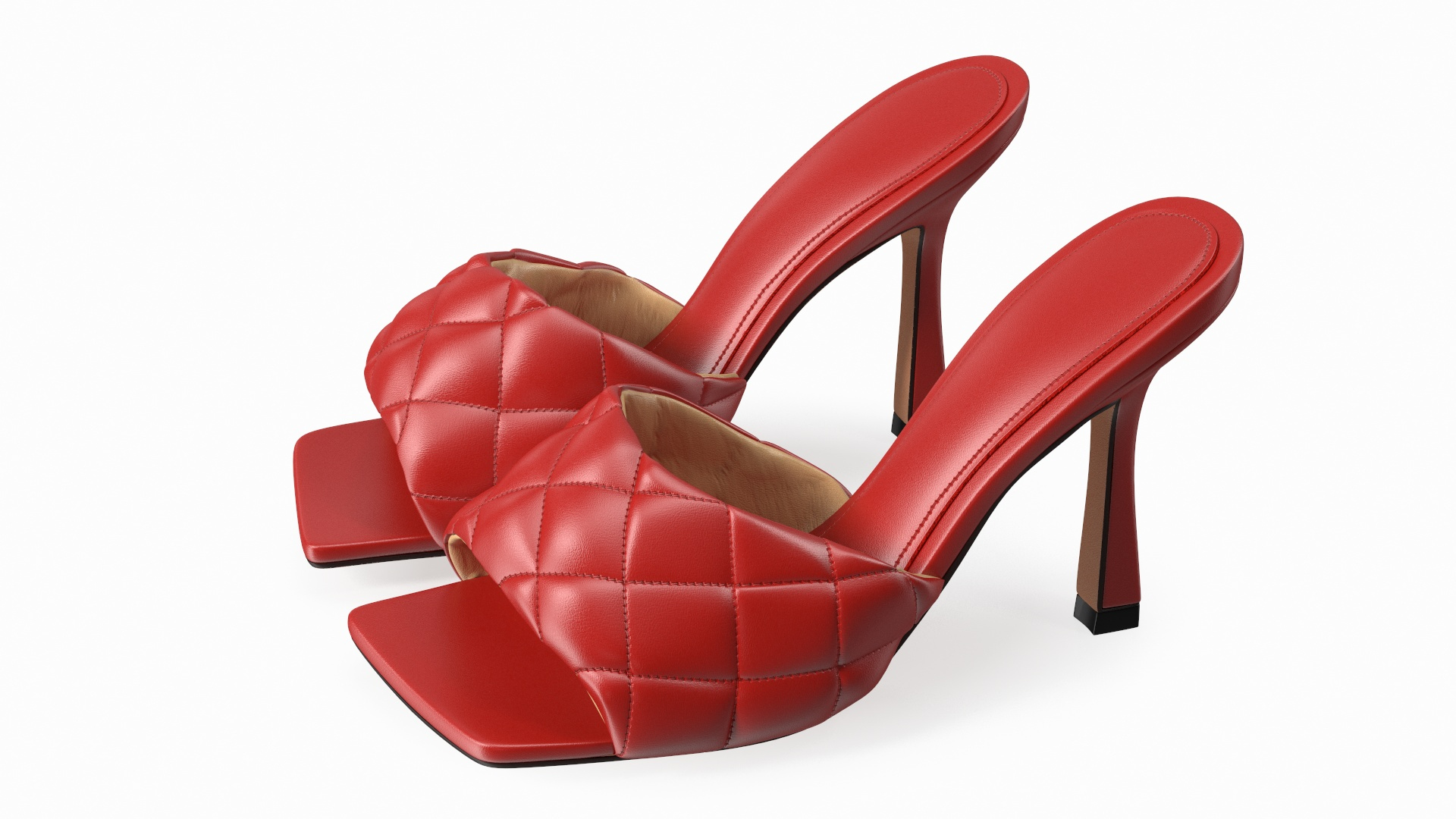 3D Model Square-toe Padded Mules Red - TurboSquid 1974400