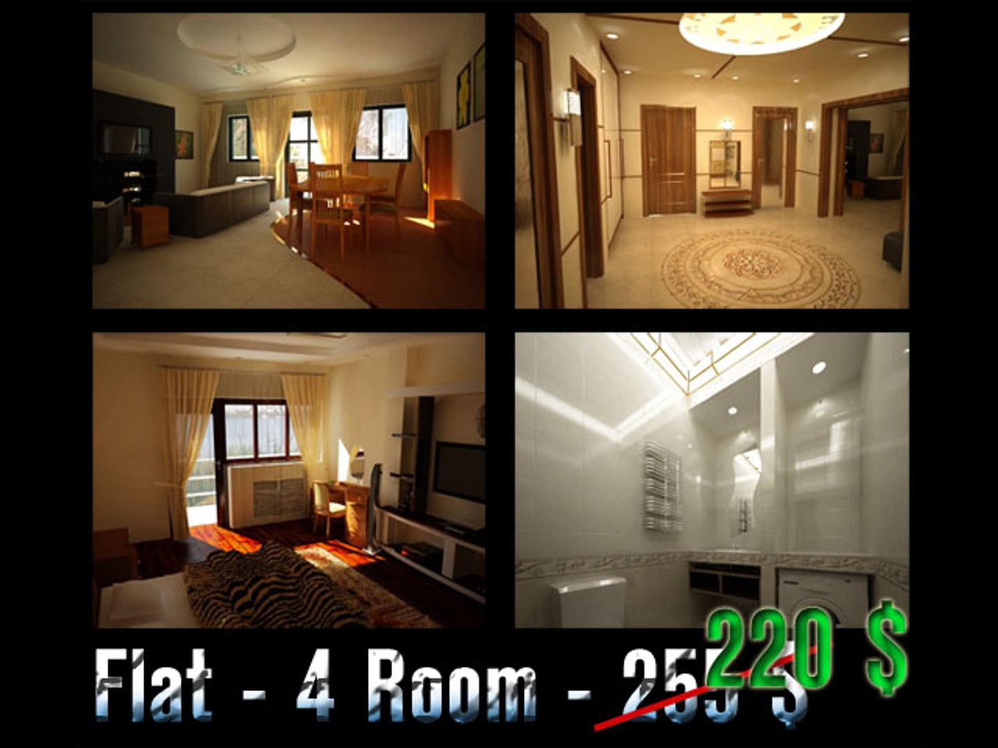 Flat 4 Room 3d Max