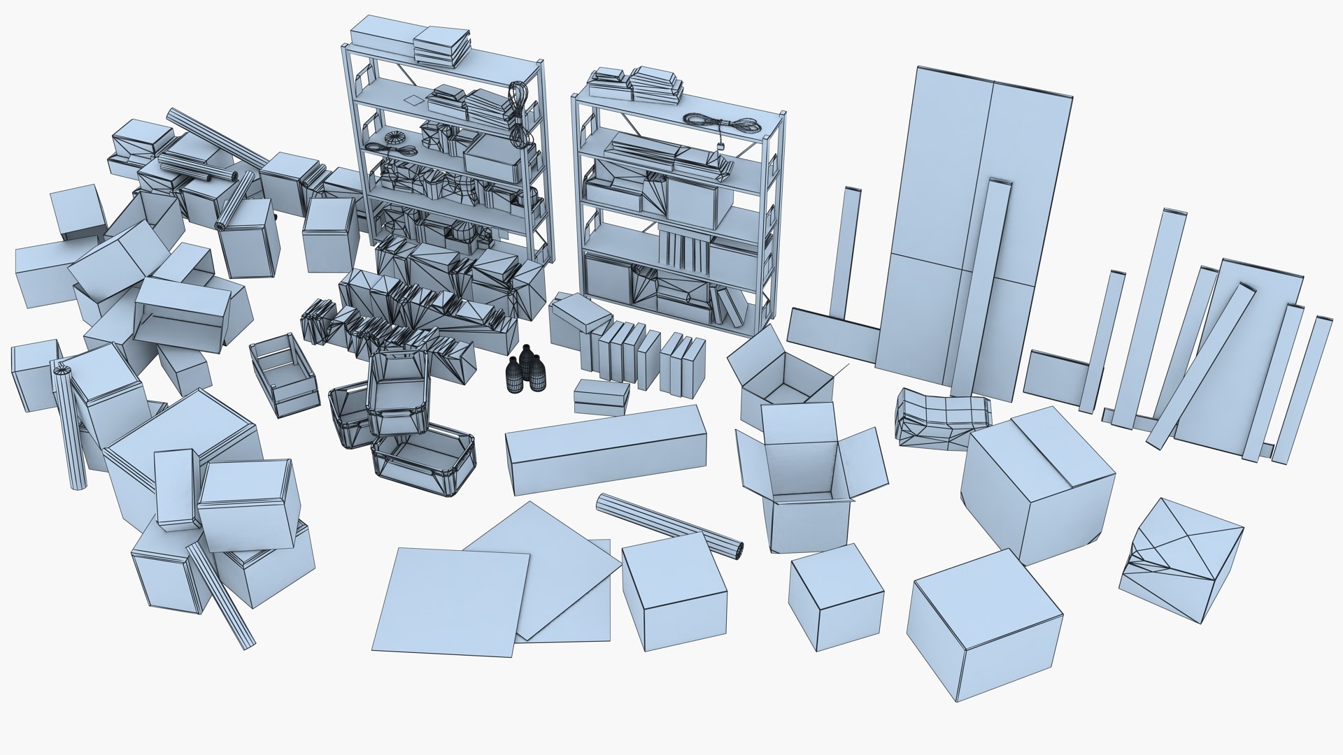 3d Clutter Boxes Boards Model