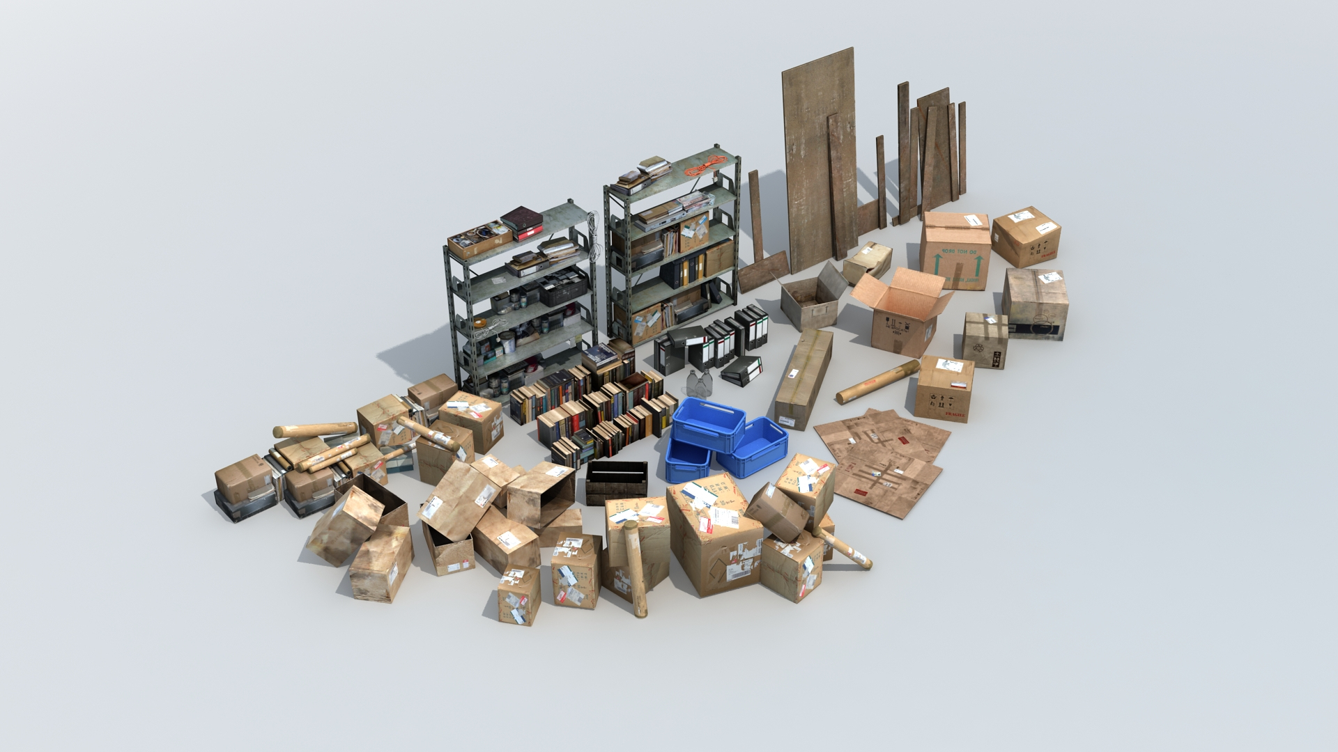3d Clutter Boxes Boards Model