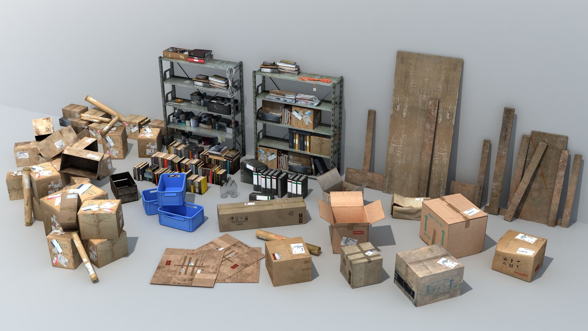 3d Clutter Boxes Boards Model