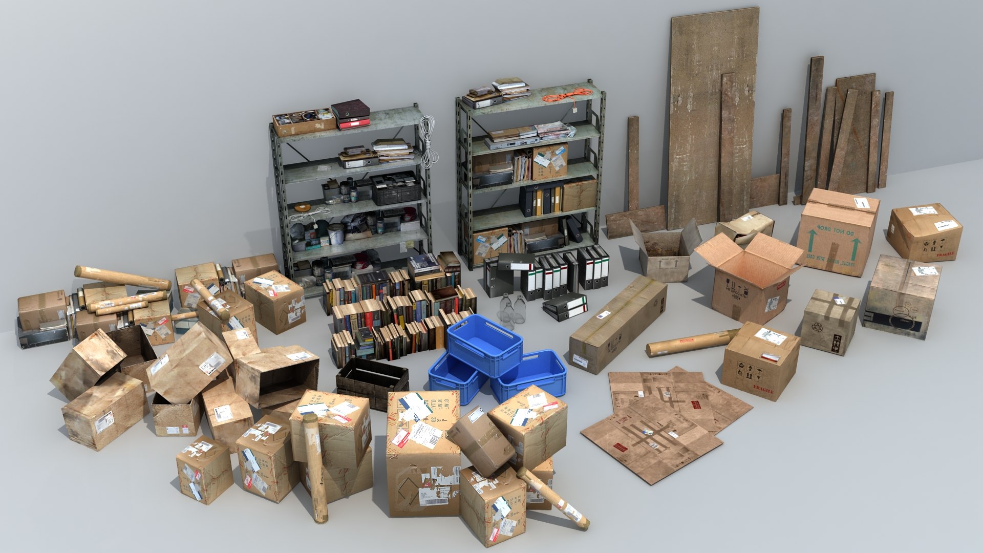 3d Clutter Boxes Boards Model