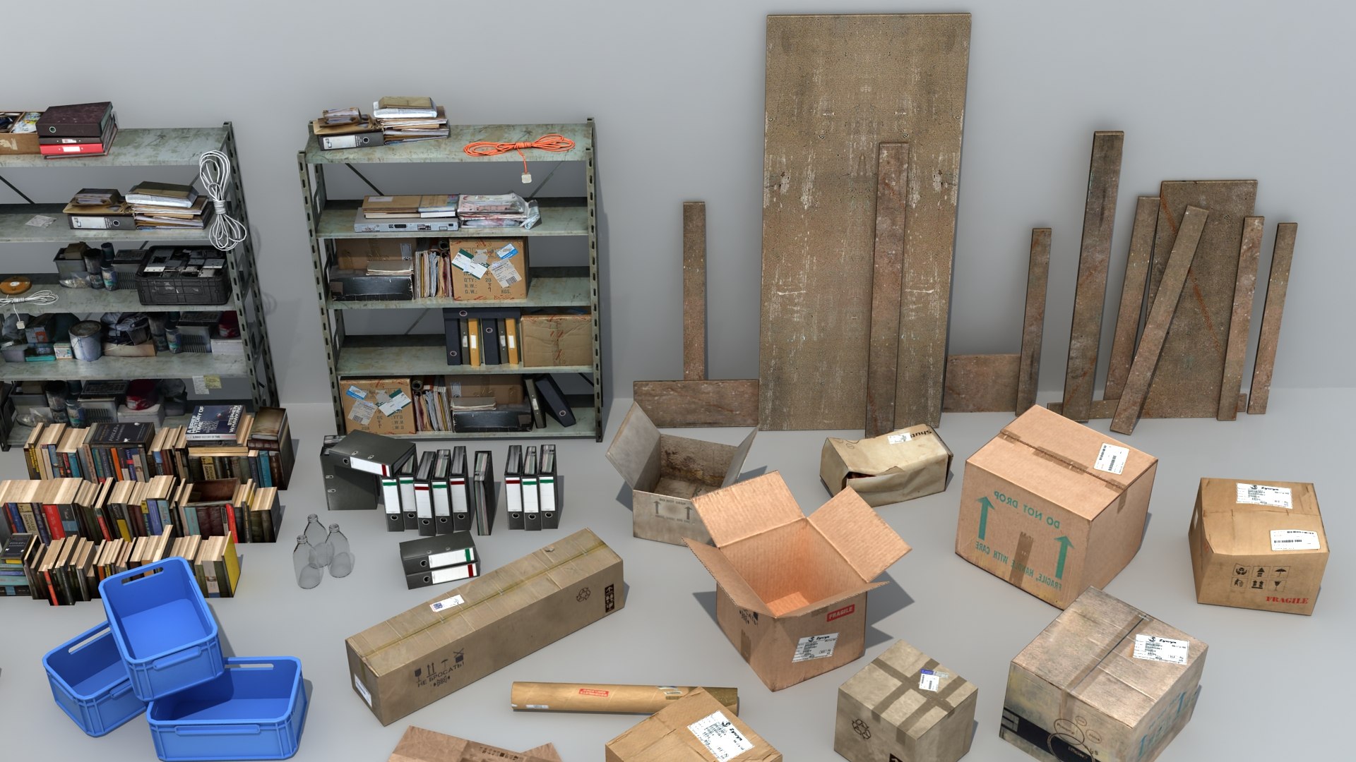 3d Clutter Boxes Boards Model