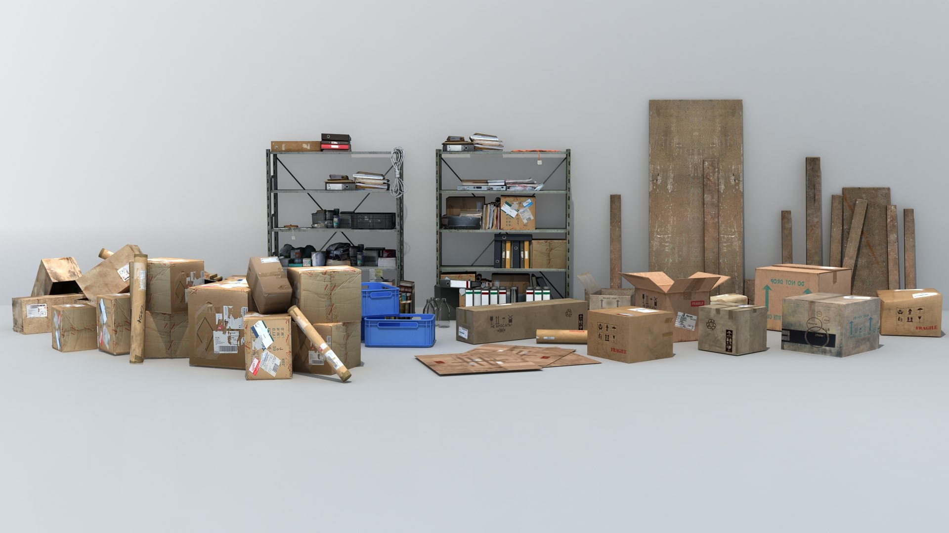 3d Clutter Boxes Boards Model