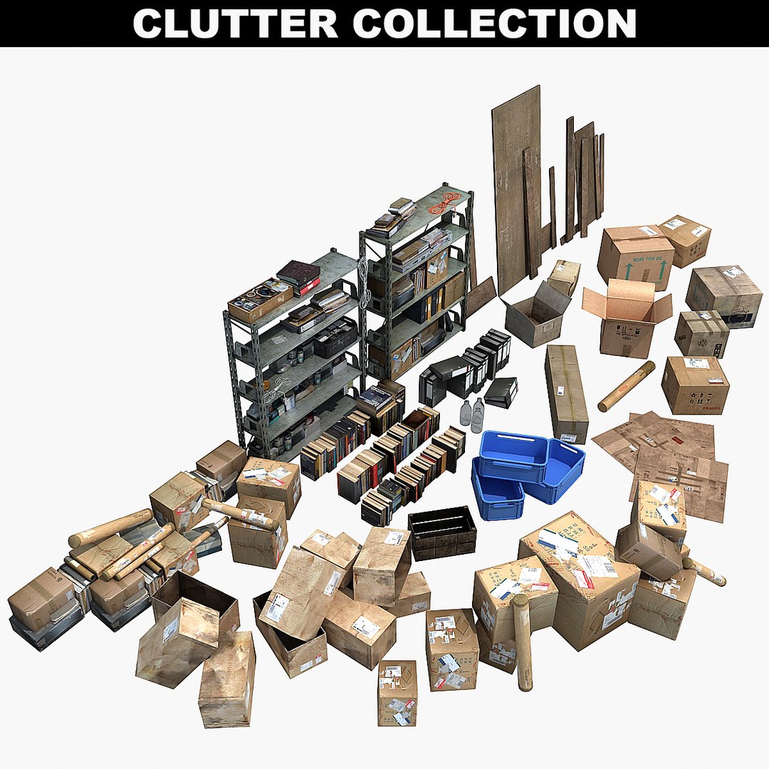 3d Clutter Boxes Boards Model
