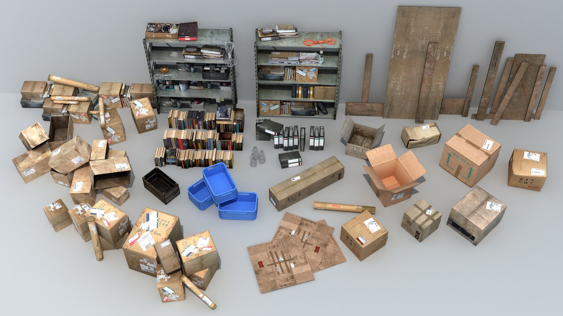 3d Clutter Boxes Boards Model