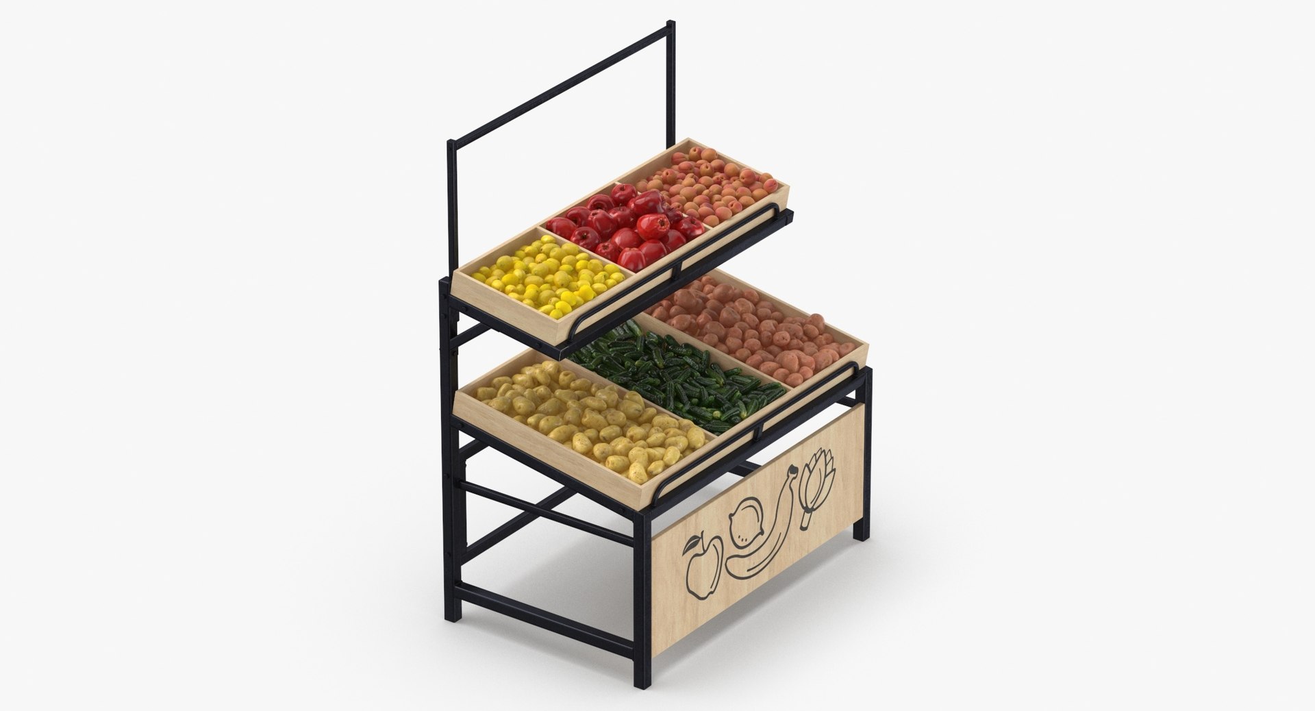 Wooden Display Rack 06 With Fruits and Vegetables with and Without Tag ...