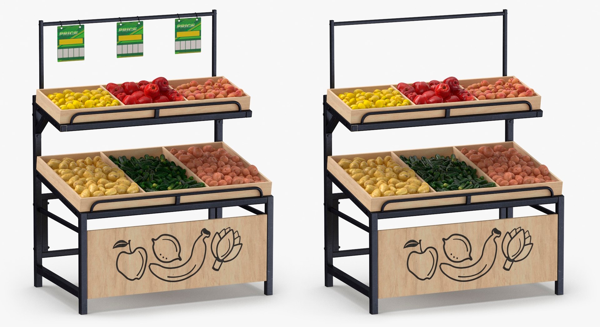 Wooden Display Rack 06 With Fruits and Vegetables with and Without Tag ...