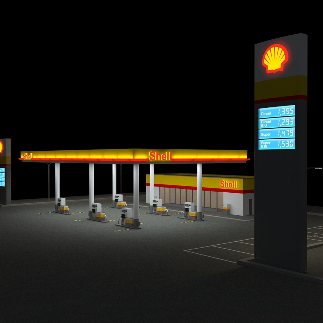 3d shell gas station nightversion