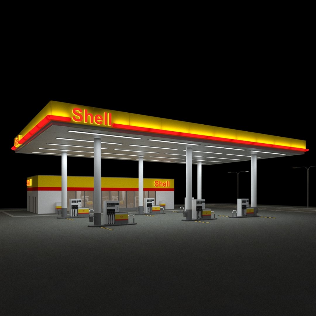 3d shell gas station nightversion