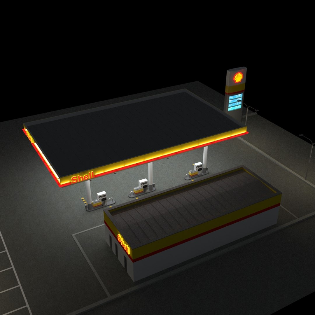 3d shell gas station nightversion