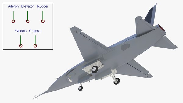 modèle 3D de Jet furtif tactique avec train d'atterrissage déployé, gris, équipé pour Maya ...