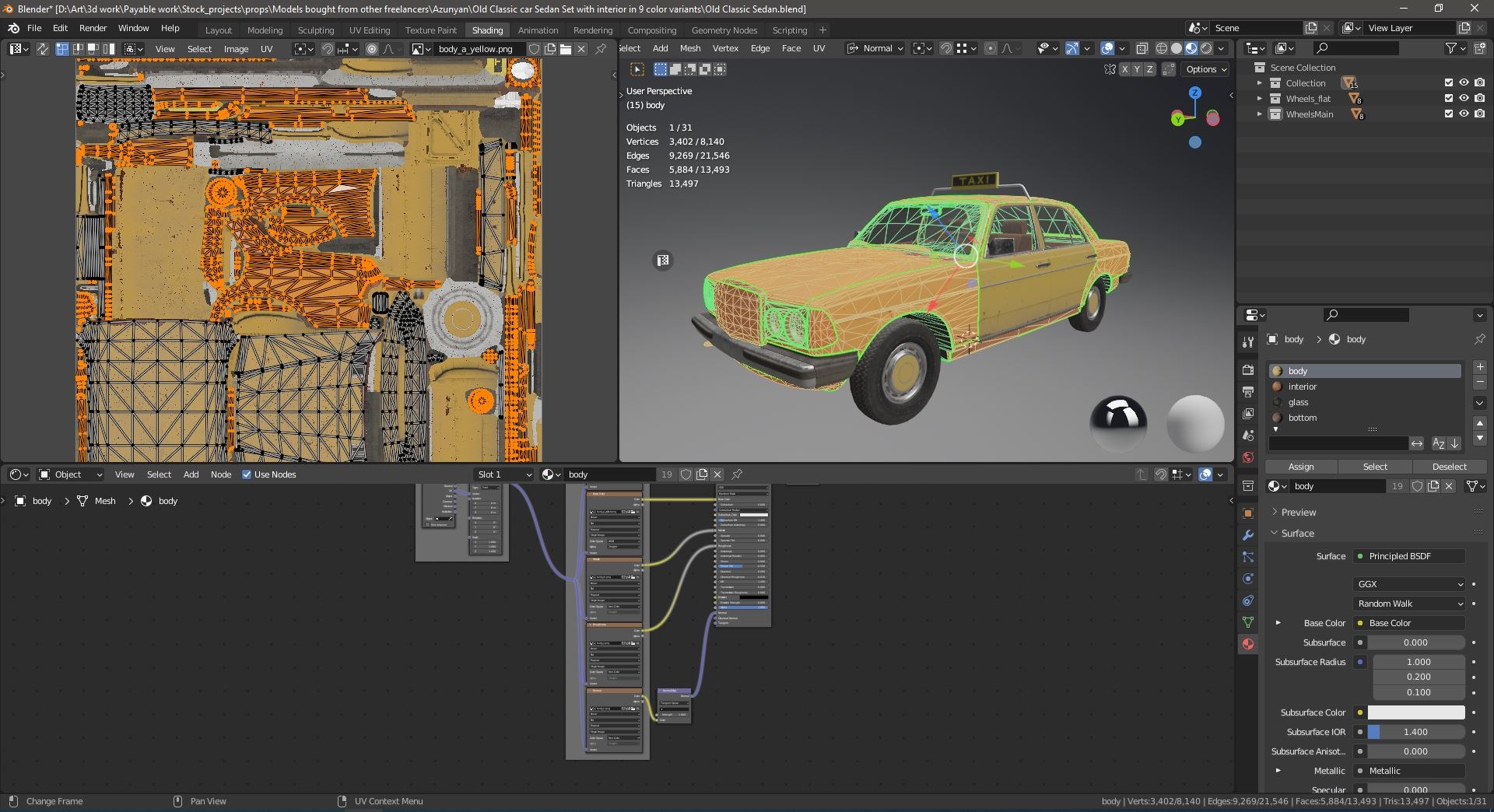 Old Classic Car Sedan Set With Interior In 9 Color Variants Az9 Model - TurboSquid 2208171