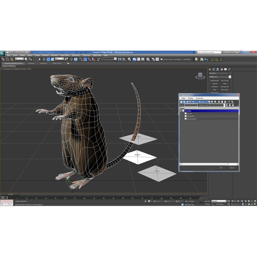 3d model of rat pose 3 fur