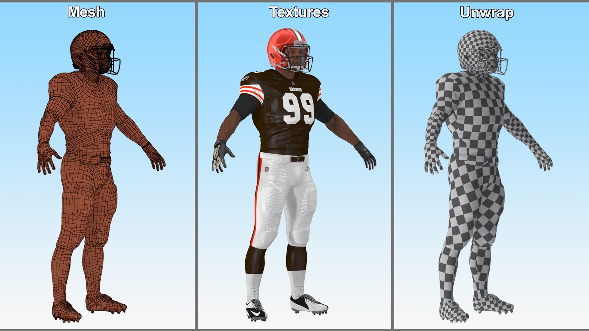 Cleveland Browns American Football Player Rigged Fur 3D Model ...