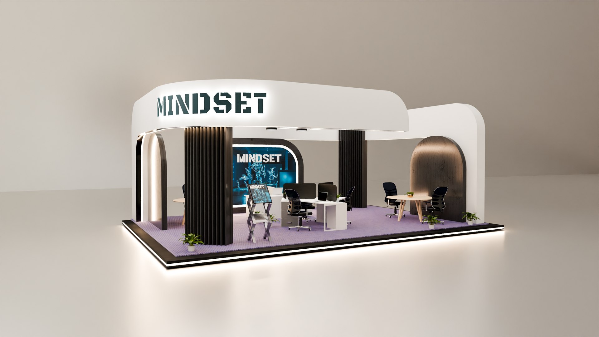 3D Professional Trade Show Booth With Workstations Digital Kiosk Model ...