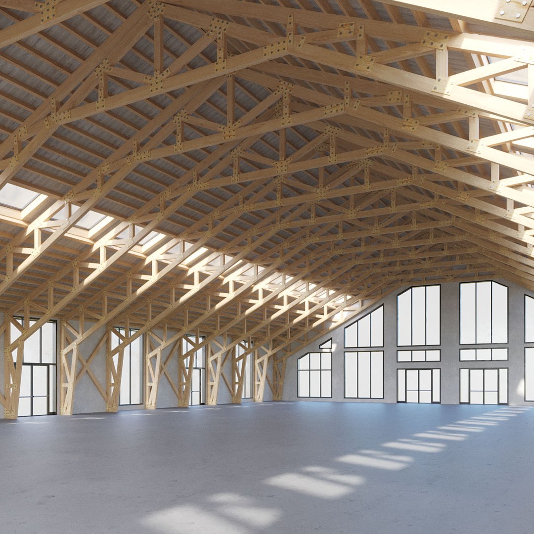 3D Wood Truss Warehouse Loft - TurboSquid 1366148