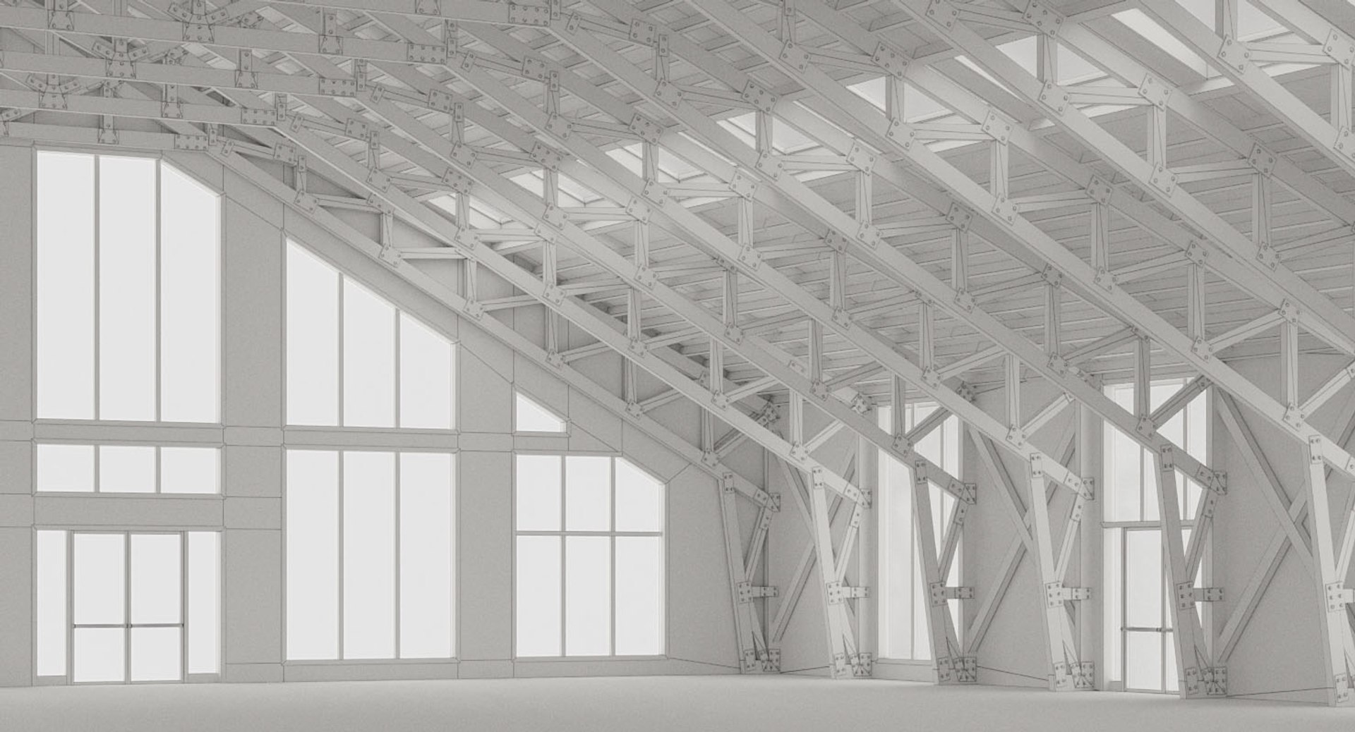 3D Wood Truss Warehouse Loft - TurboSquid 1366148