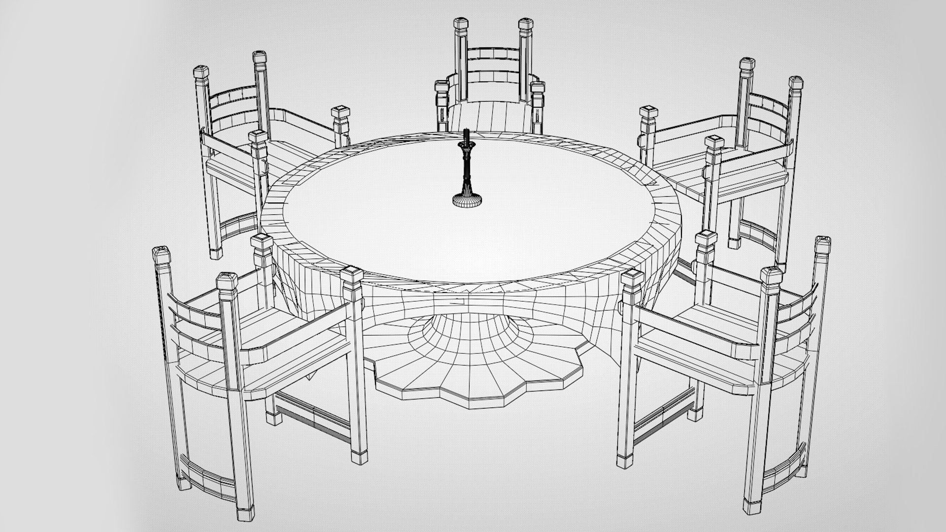 Round Viking Table with Table Cloth Candle and Chairs 3D - TurboSquid ...