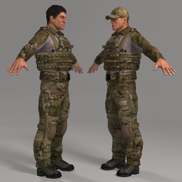 military male soldier set 3d model
