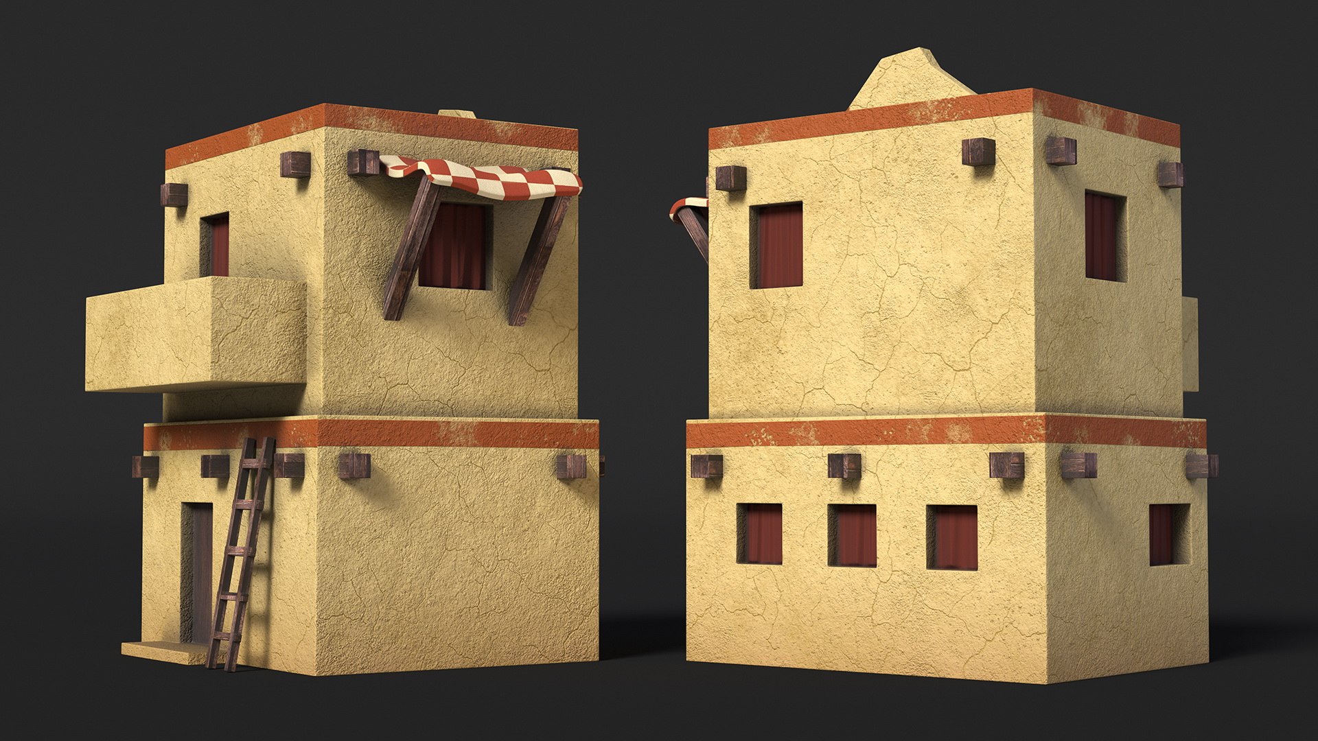 Realistic Arabian House With Awning And Ladder 3D - TurboSquid 2203542