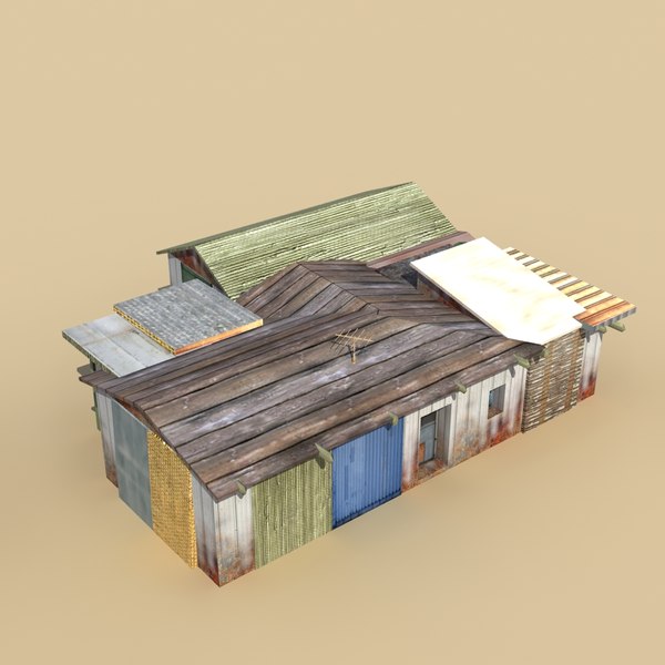 3d tin shack buildings town