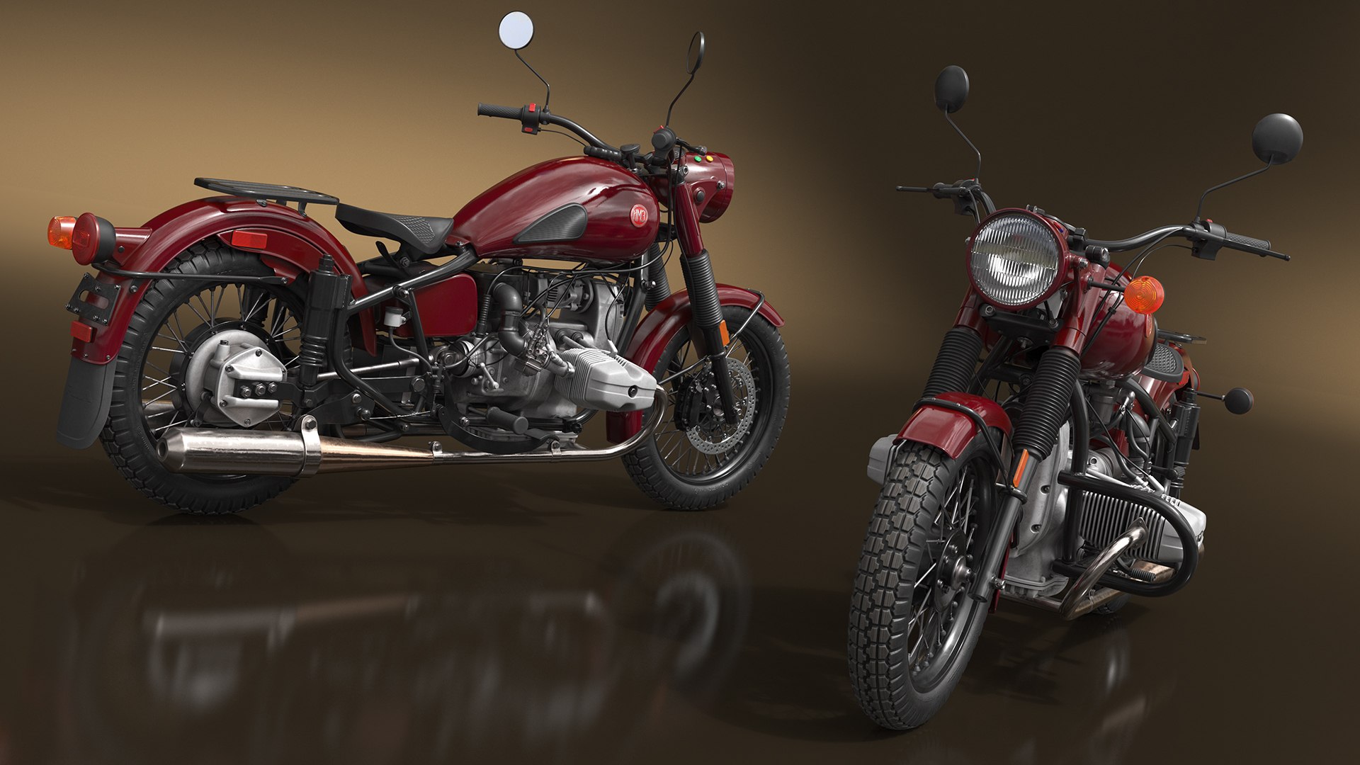 Retro Ural M70 Motorbike Maroon Rigged 3D Model - TurboSquid 2399586