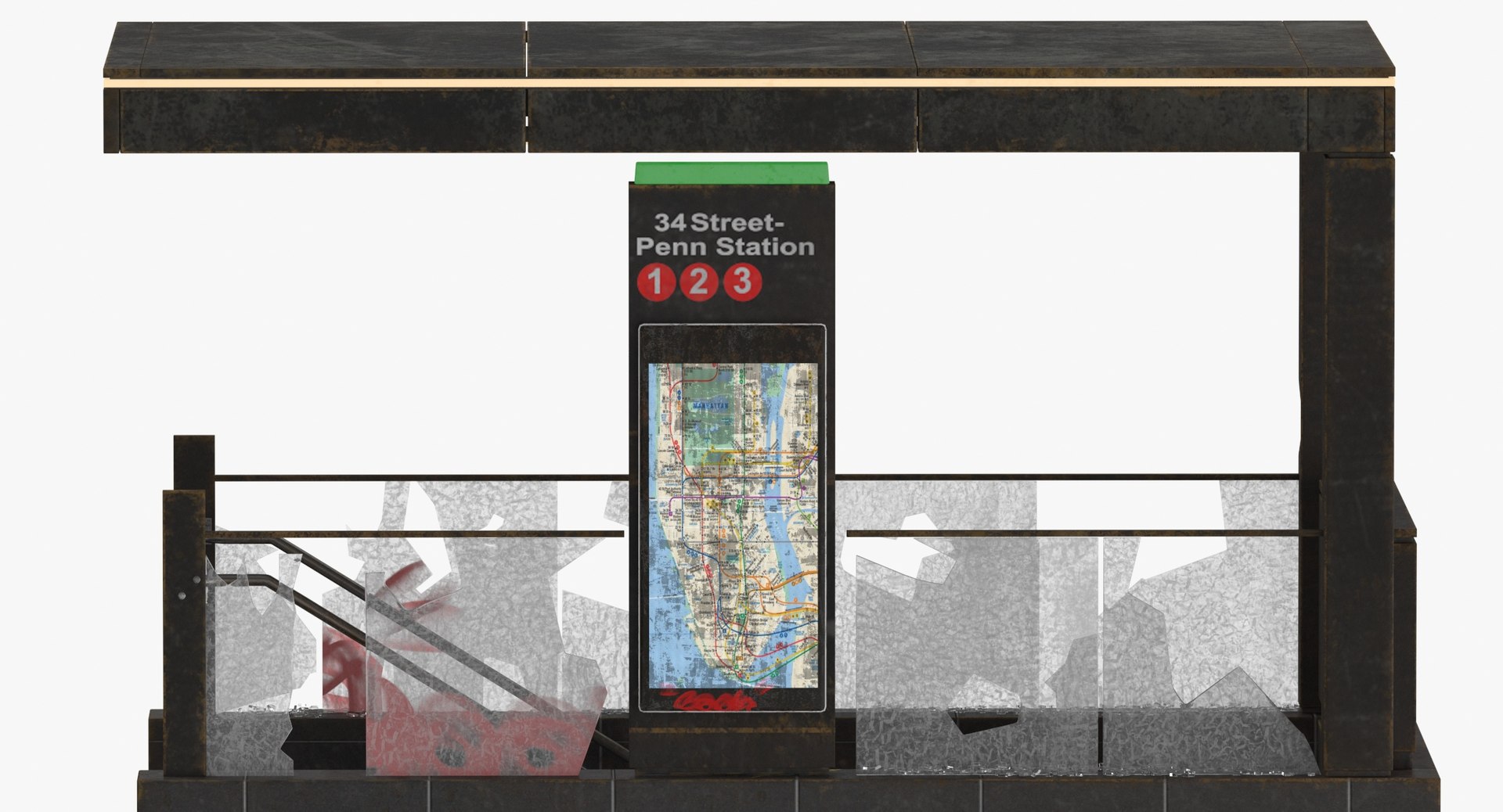 3D Model Subway Entrance 02 Destroyed - TurboSquid 2028385