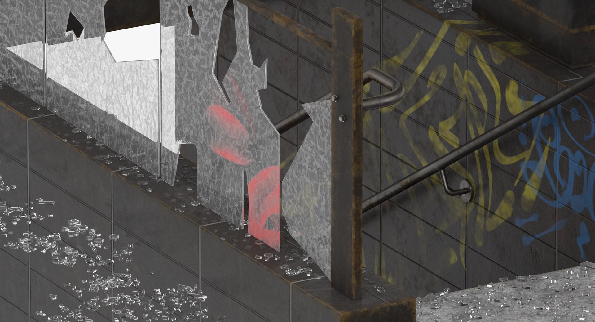 3D Model Subway Entrance 02 Destroyed - TurboSquid 2028385