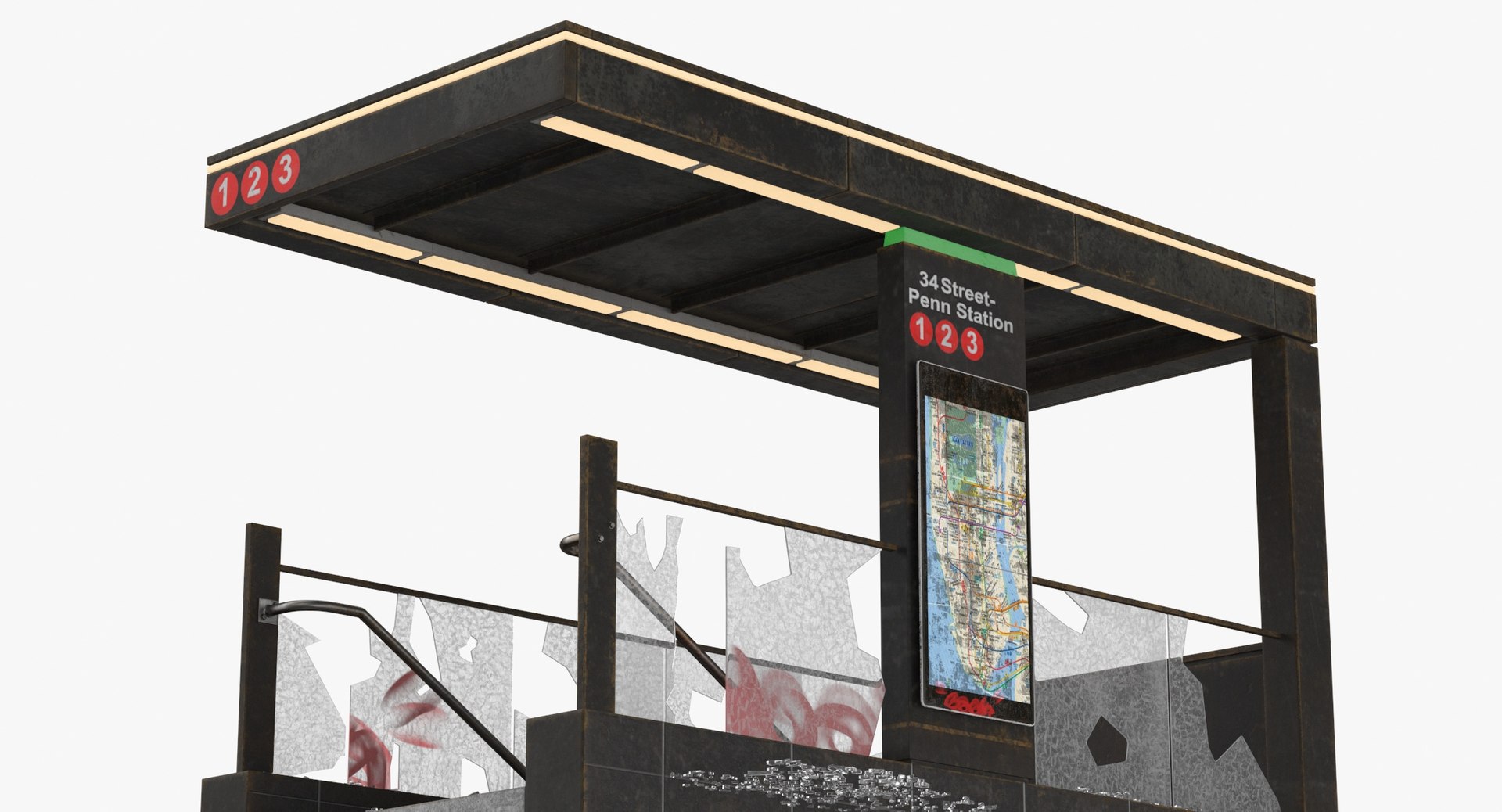 3D Model Subway Entrance 02 Destroyed - TurboSquid 2028385
