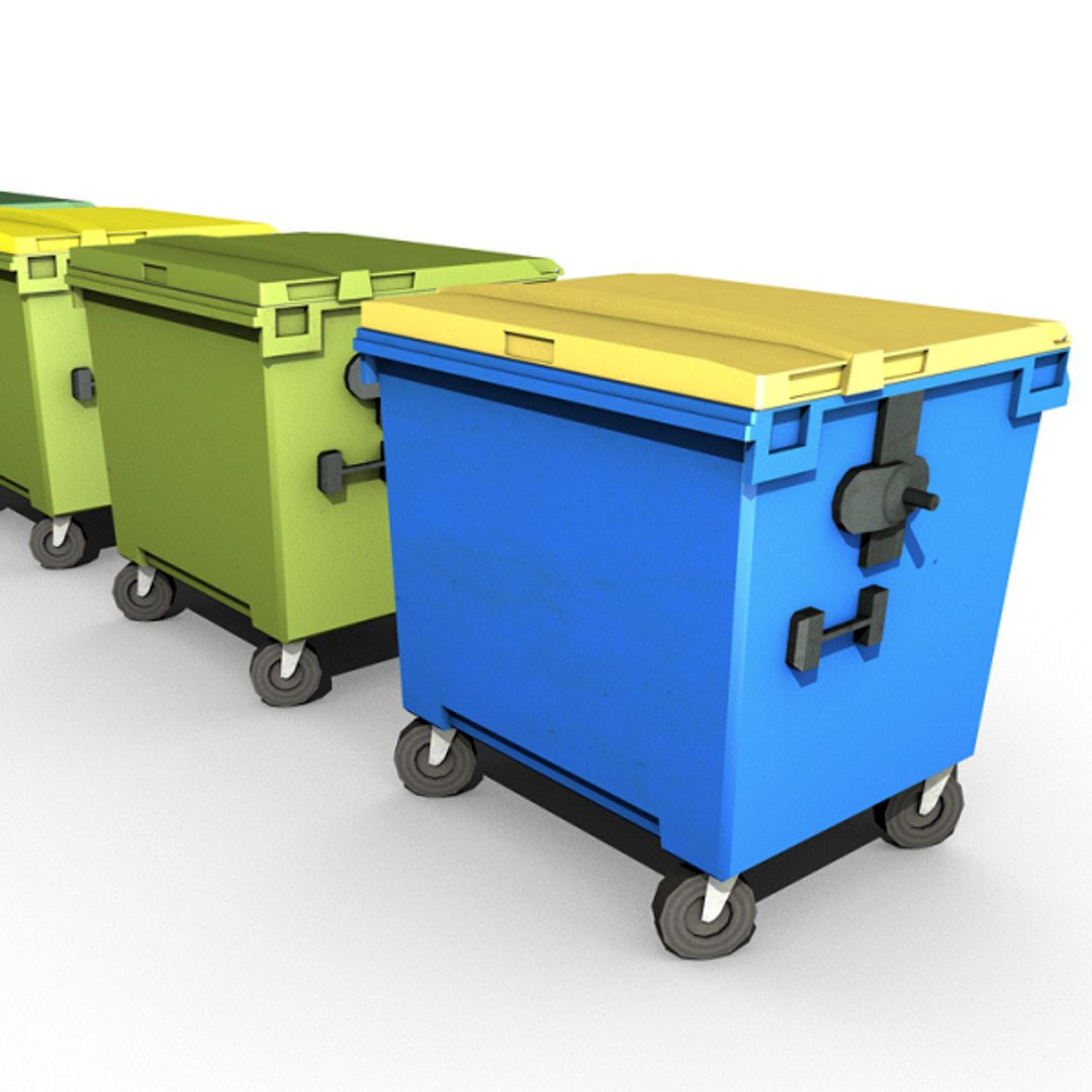 3d Model Of 4 Garbage Containers