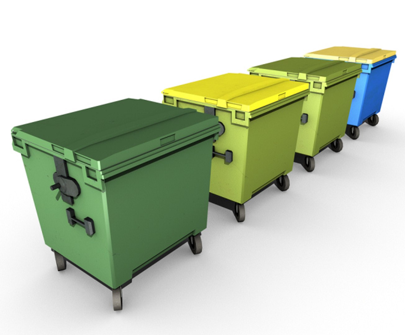 3d Model Of 4 Garbage Containers