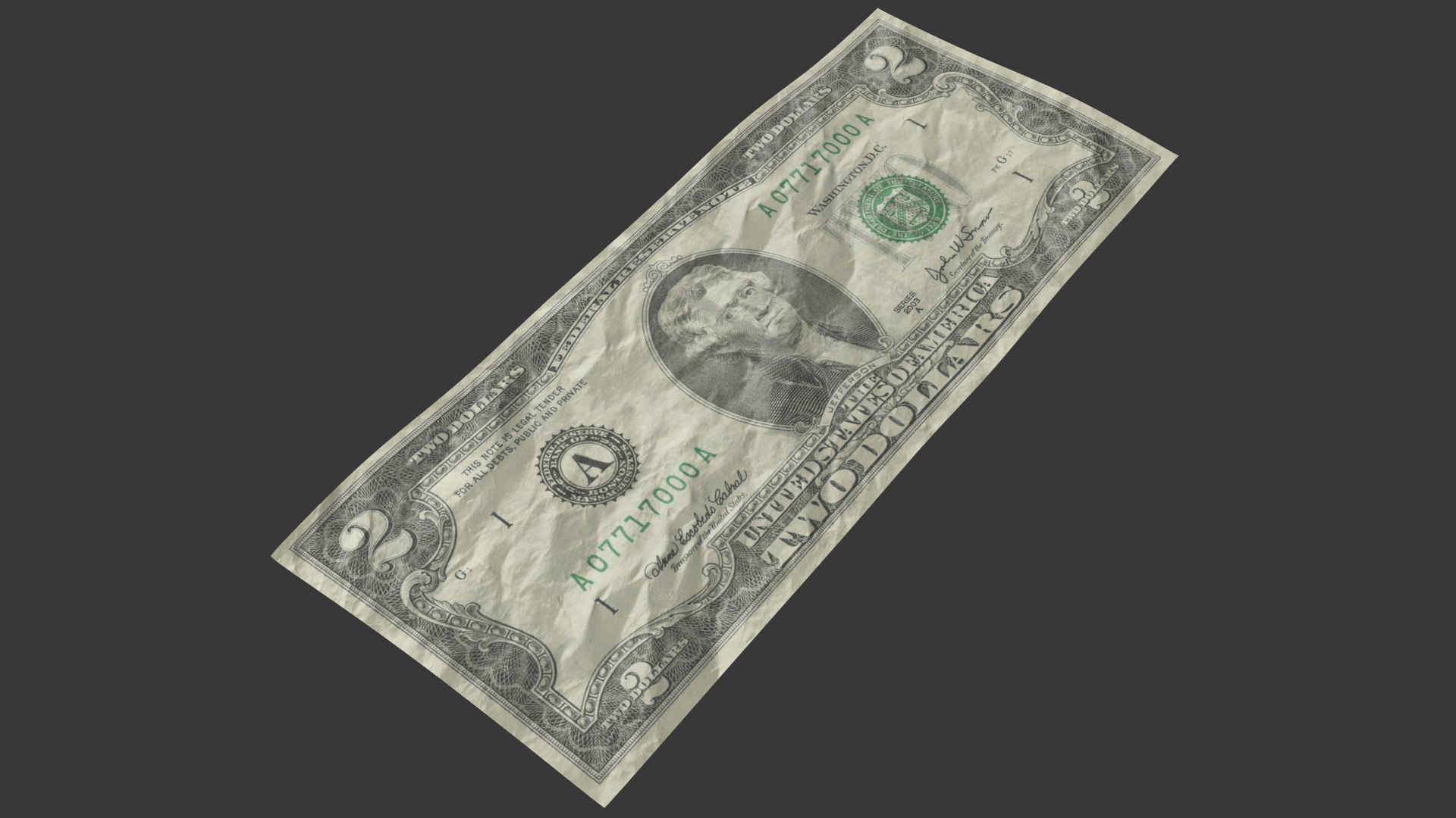3D dollar bill crumpled model - TurboSquid 1592734