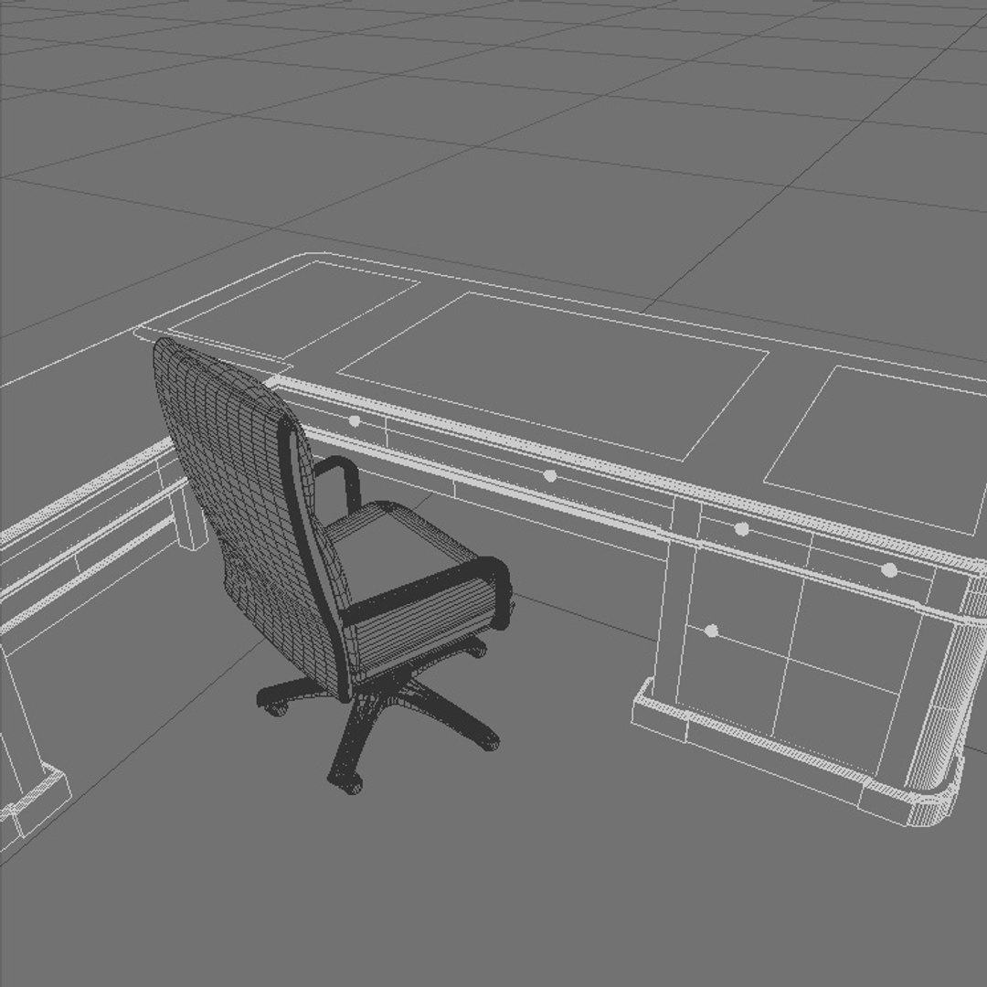 Carved Wood Antique Office Desk 3d Model