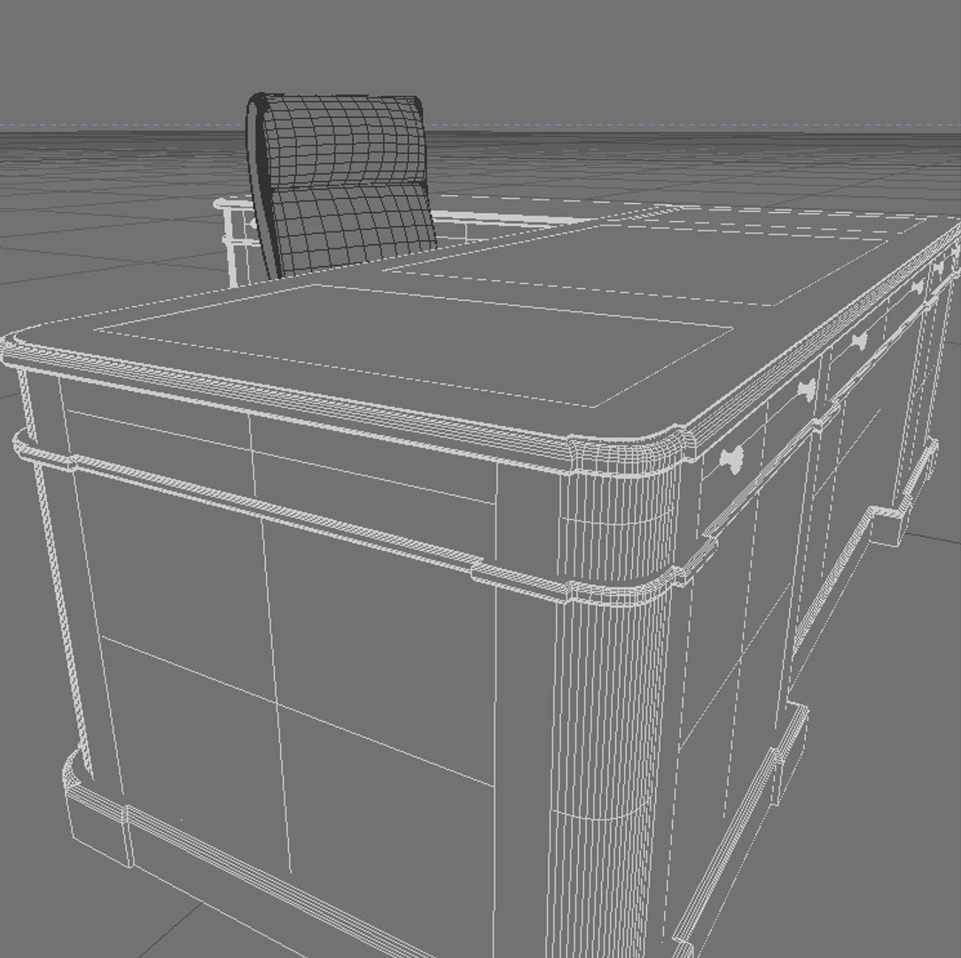 Carved Wood Antique Office Desk 3d Model
