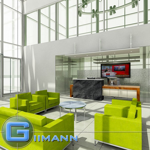 office reception interior scene 3d model