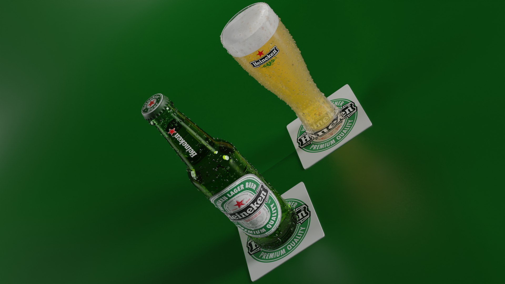 3D Heineken Beer Bottle With Glass Realistic model - TurboSquid 2012966