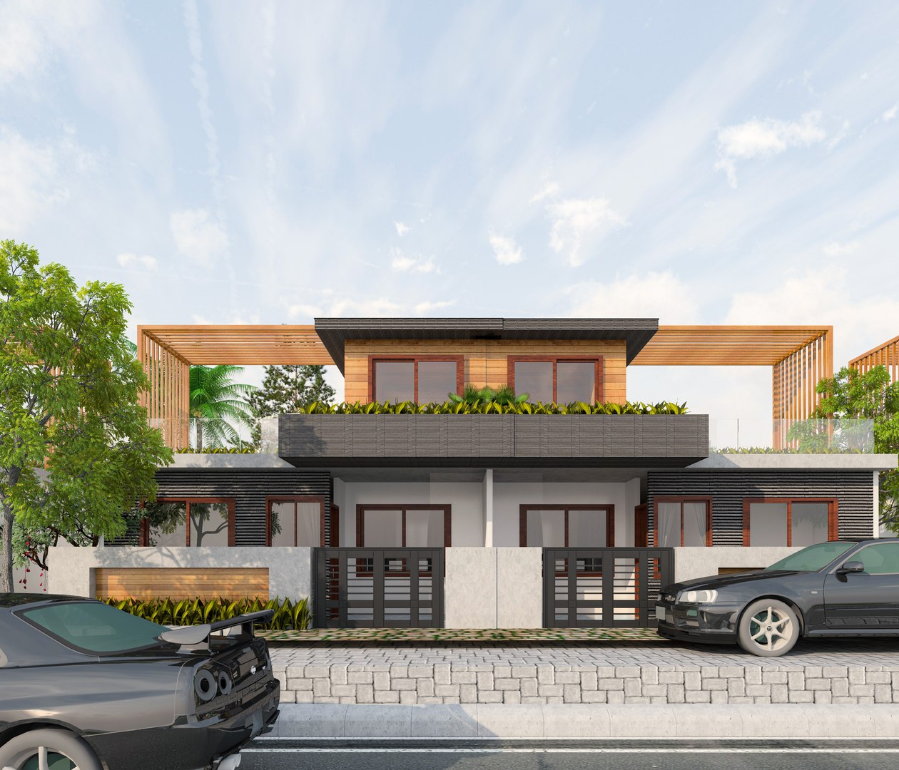 3D Colony Street House Elevation Architecture 3D Model Model ...