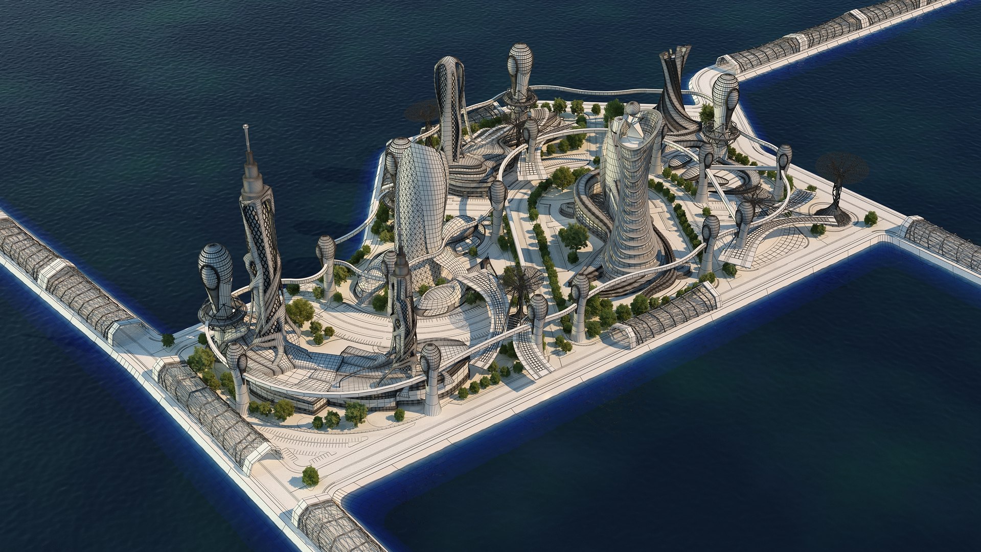 3 Full Scenes - Future City Island - Bundle 3D Models Collection 3D ...