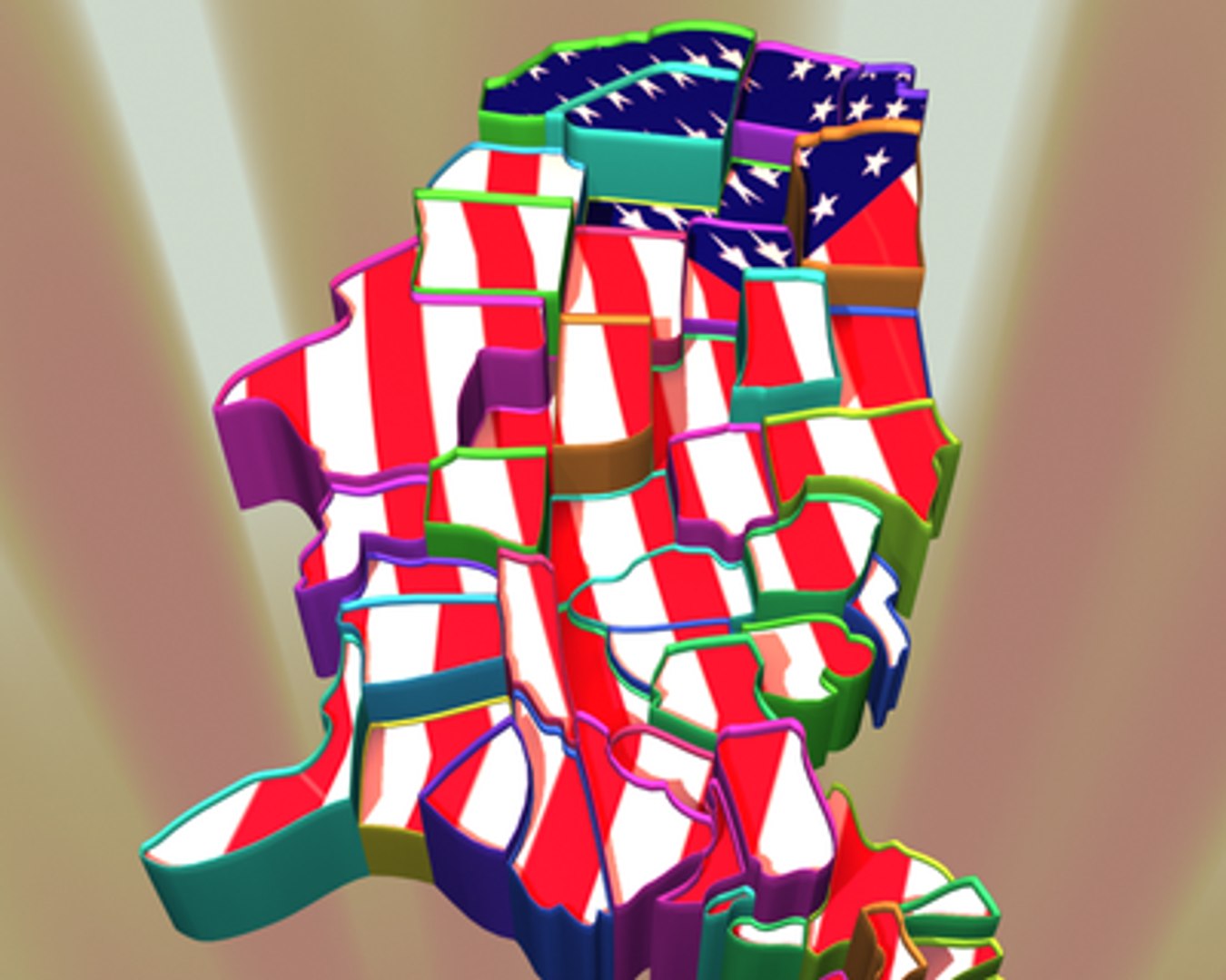 beveled animation mapped usa flag 3d model